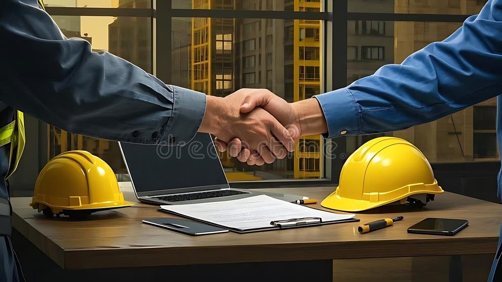 Construction Workers Discussing Project Plans Industry Teamwork, Safety ...