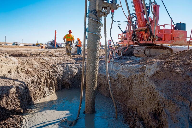Construction Workers Engaged in Deep Excavation at a Remote Work Site ...
