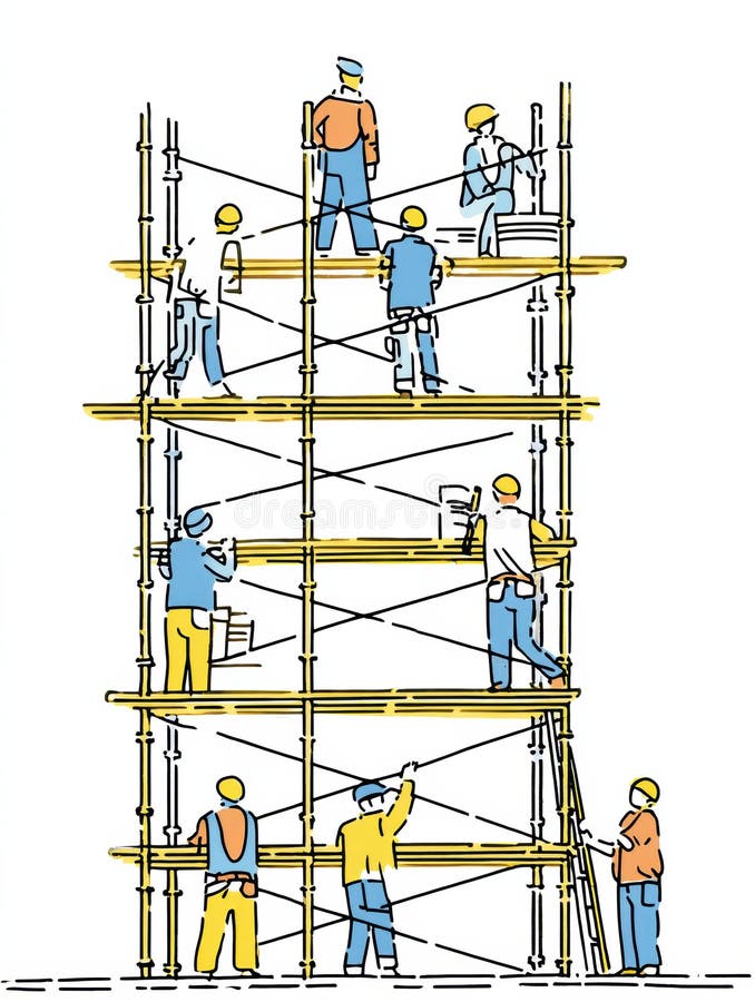 Construction Workers Engaged in Scaffolding Activities at a Worksite ...