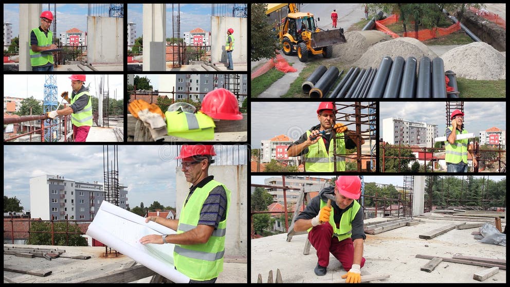 Construction Workers or Engineers Photo Collage Stock Photo - Image of ...