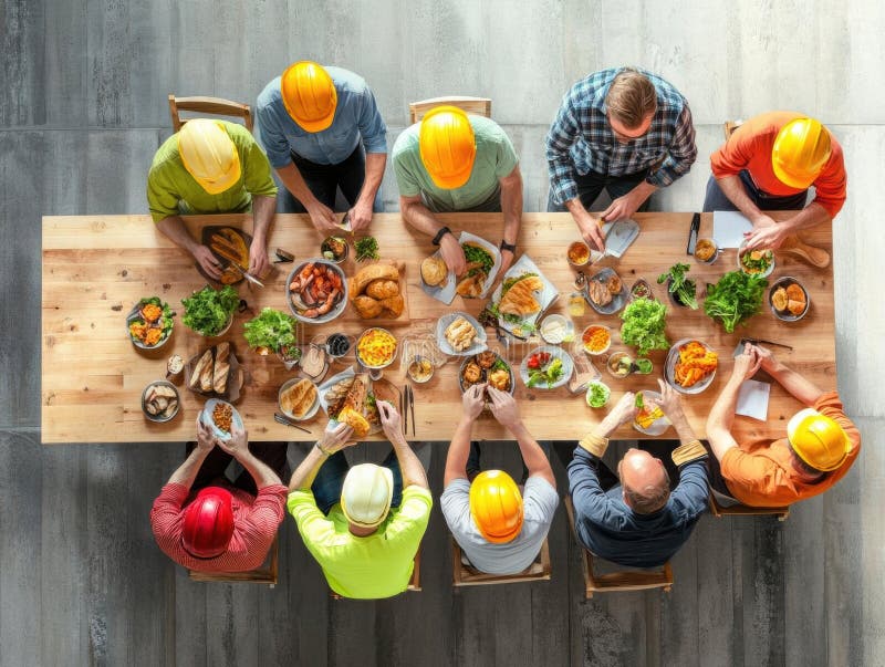 Construction Workers Enjoying Lunch Break Together Stock Image - Image ...