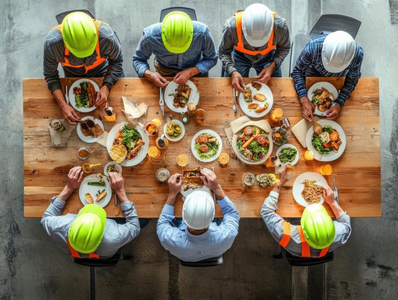 Construction Workers Enjoying a Well-Deserved Lunch Break Stock Photo ...