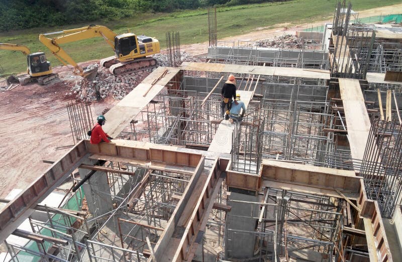 Construction Workers Fabricated Timber Form Work at the Construction ...