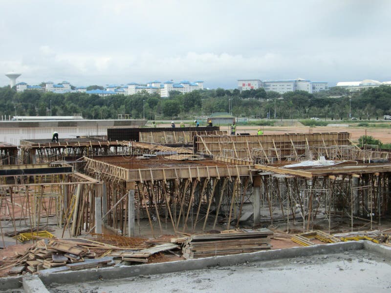 Construction Workers Fabricated Timber Form Work at the Construction ...