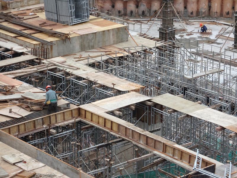 Construction Workers Fabricated Timber Form Work at the Construction ...