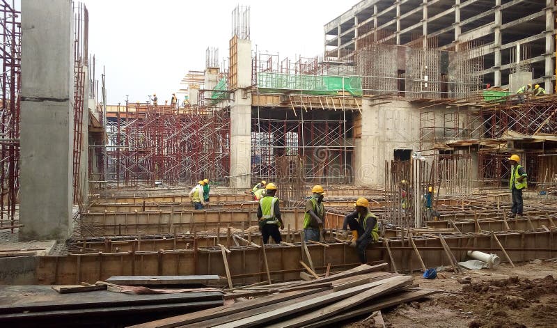 Construction Workers Fabricated Timber Form Work at the Construction ...