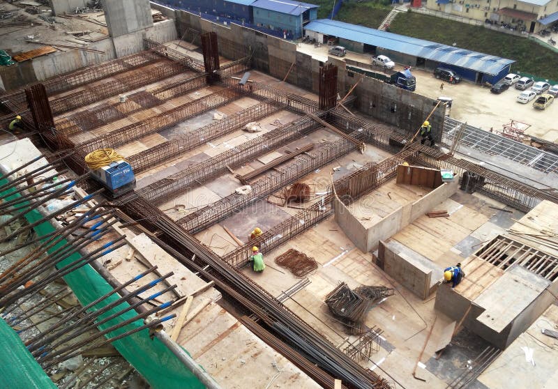 Construction Workers Fabricated Timber Formwork and Reinforcement Bar ...