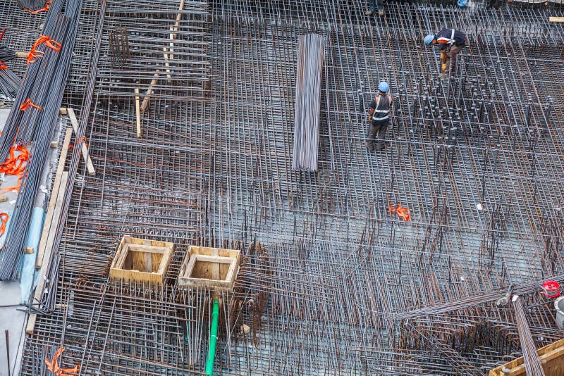 Construction Workers Fabricating Steel Reinforcement Bar at the ...
