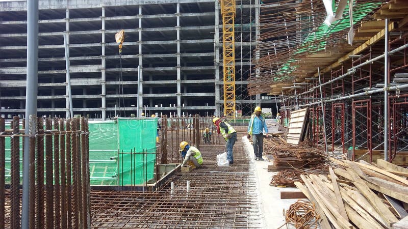 Construction Workers Fabricating Steel Reinforcement Bar Inside the ...
