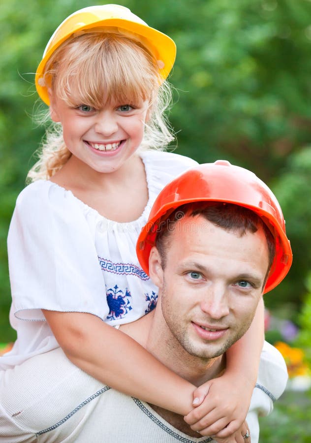 Construction Workers Family Portrait Stock Photo - Image of father ...