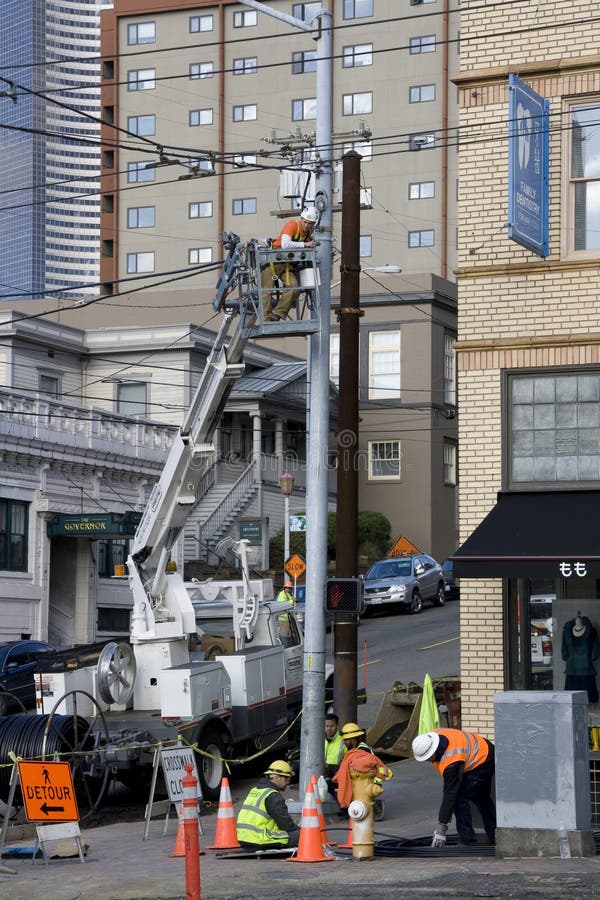 Construction Workers Fixing Electricity Cables Editorial Photo - Image ...