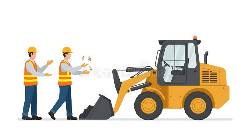 Construction Workers Guiding Yellow Wheel Loader Machine Stock ...