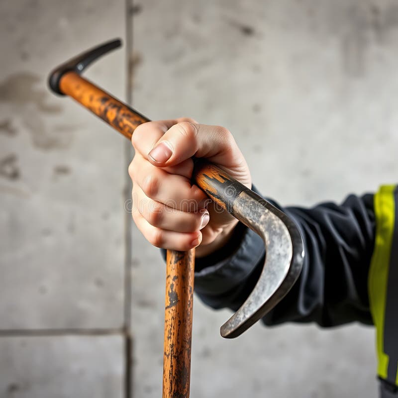 A Construction Workers Hand Gripping a Large Crowbar with the Focus on ...