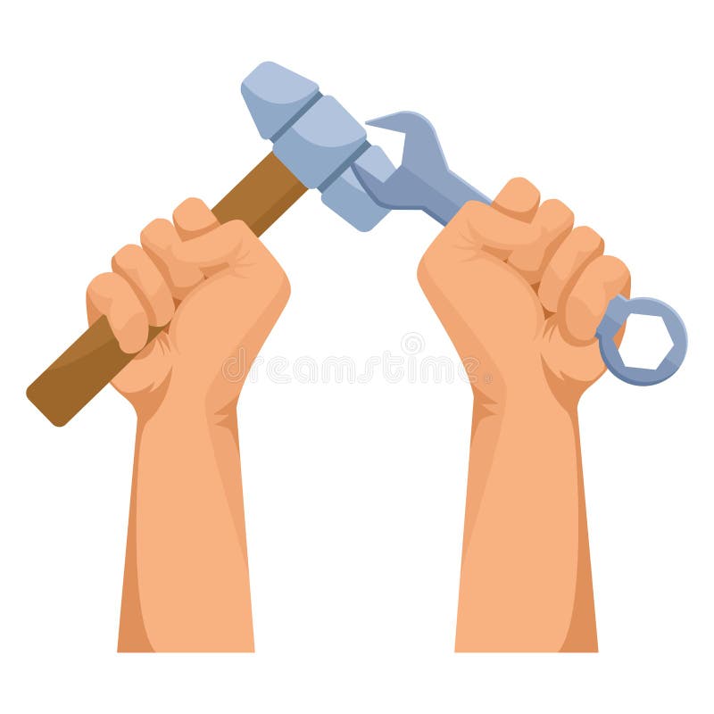 Construction Workers Hands Holding Tools Stock Vector - Illustration of ...