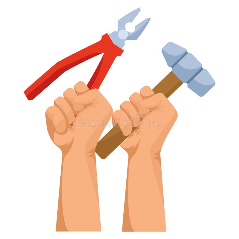 Construction Workers Hands Holding Tools Stock Vector - Illustration of ...
