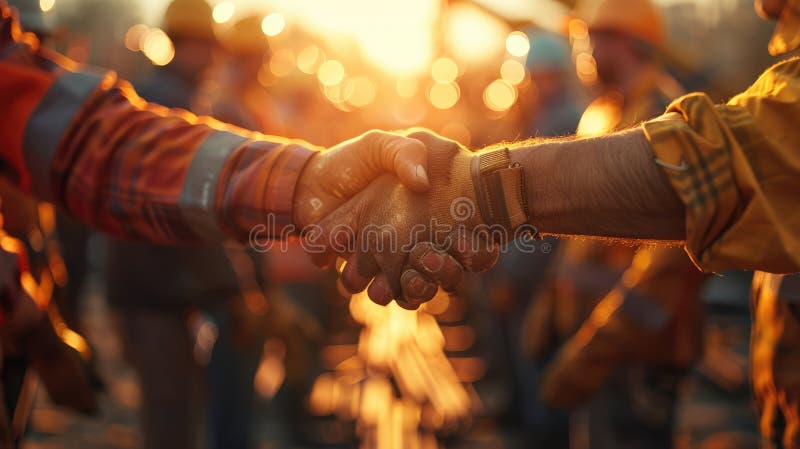 Construction Workers Demonstrating Teamwork and Unity through Handshake ...