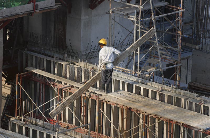 Construction Workers at High-rise Building Stock Image - Image of ...