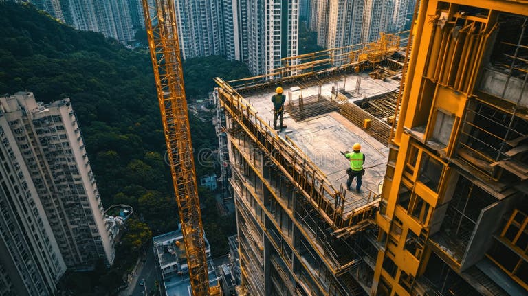 Construction Workers on a High-rise Building Site Stock Illustration ...