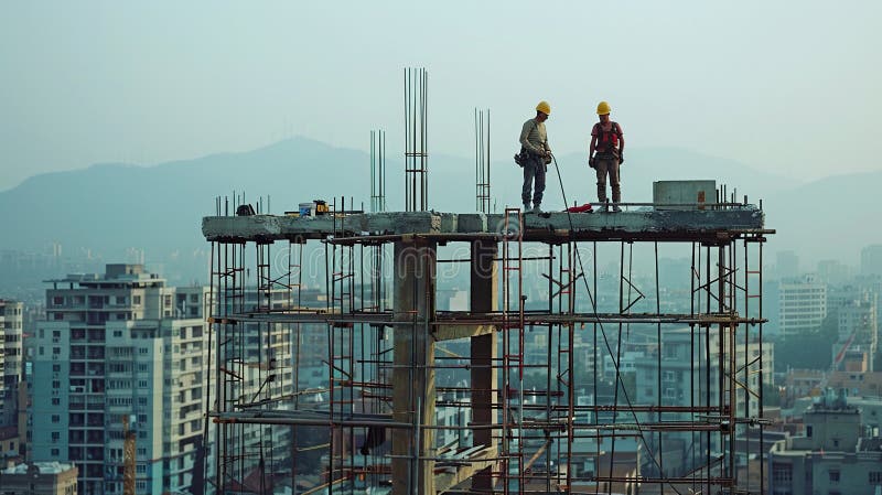 Construction Workers on a High-Rise Building Stock Illustration ...