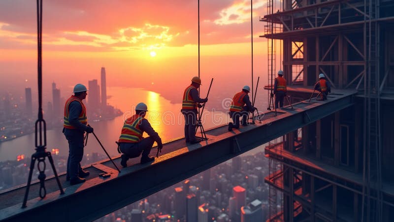 Construction Workers on a High Rise Stock Illustration - Illustration ...