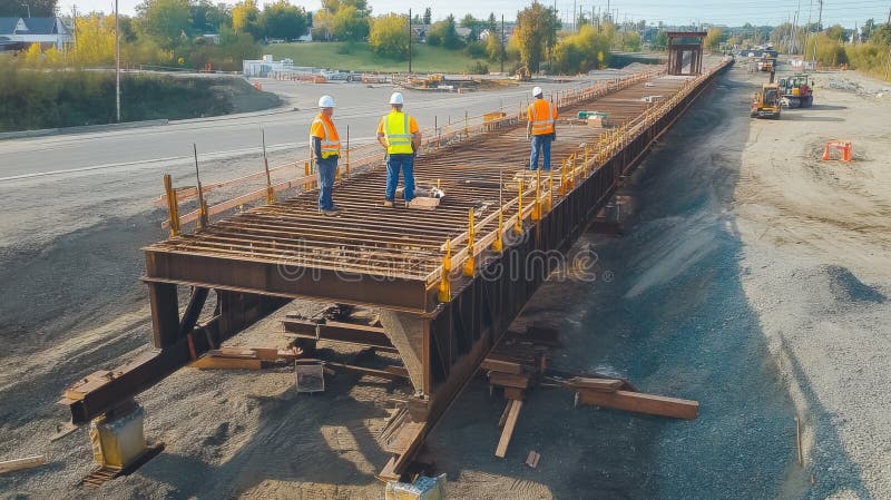Construction Workers Inspecting Bridge Framework Stock Illustration ...