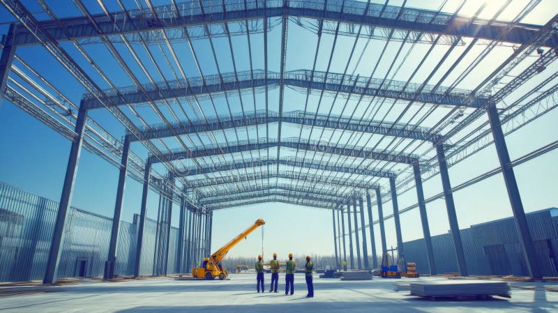 Construction Workers Inspecting the Steel Structure of a New Building ...