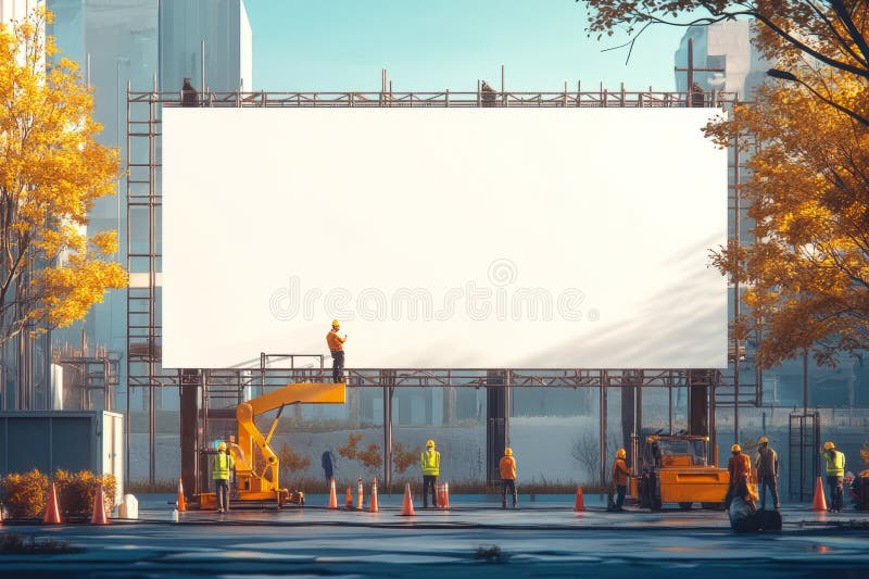 Construction Workers Installing Big Billboard in the City Stock Image ...