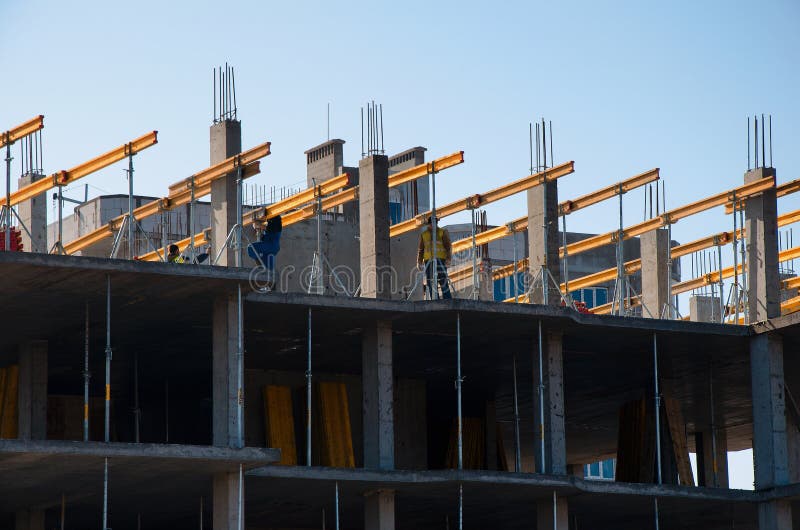 Construction Workers Installing Mounting Horizontal Formwork on the ...