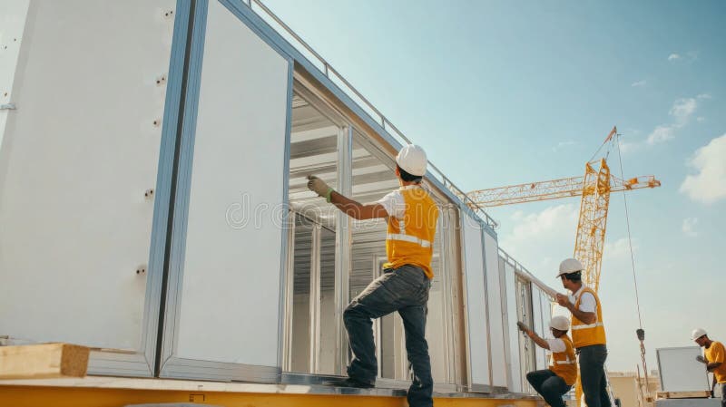 Construction Workers Installing Panels on a Building Stock Illustration ...