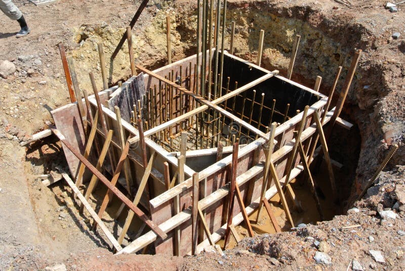 Construction Workers Installing Pile Cap Formwork Stock Image - Image of reinforcement ...