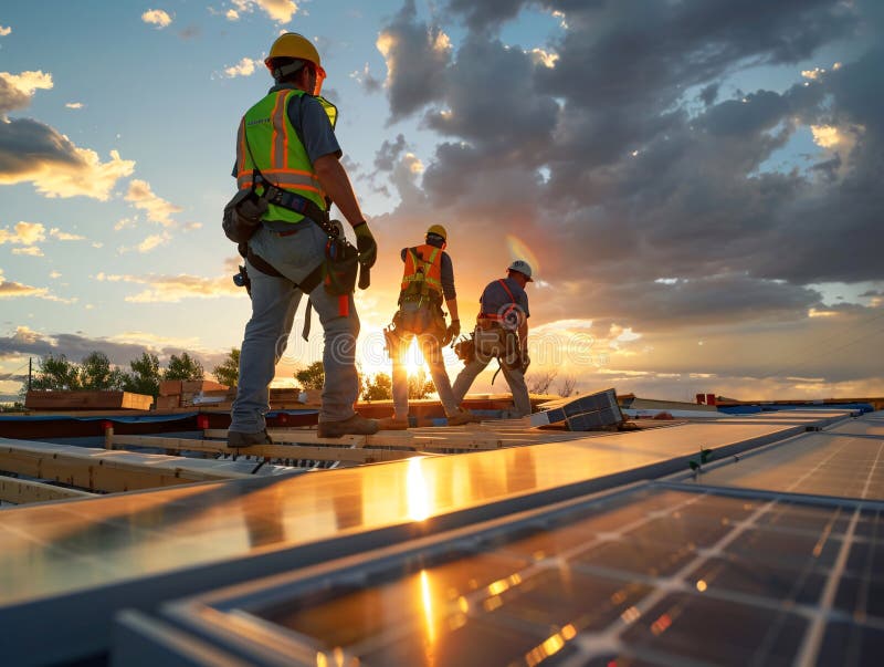 Construction Workers Installing Solar Panels Stock Illustration ...