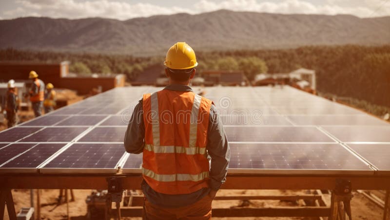 Construction Workers Installing Solar Panels on Site, Generative Ai ...