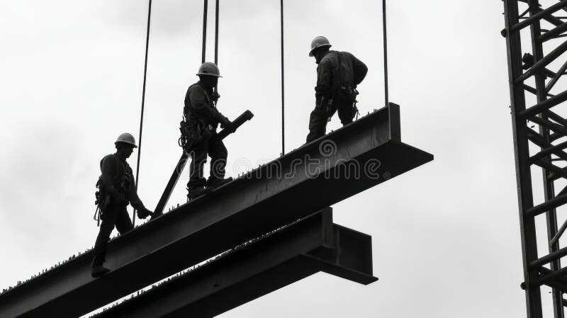 Construction Workers Installing Steel Beams on a Building Stock ...