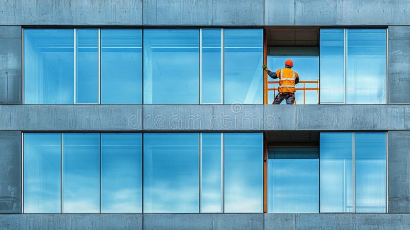 Construction Workers Installing Windows on a Modern Building Exterior ...
