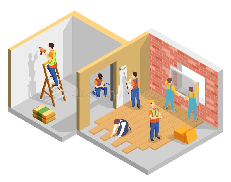 Construction Workers Isometric Stock Vector - Illustration of ...