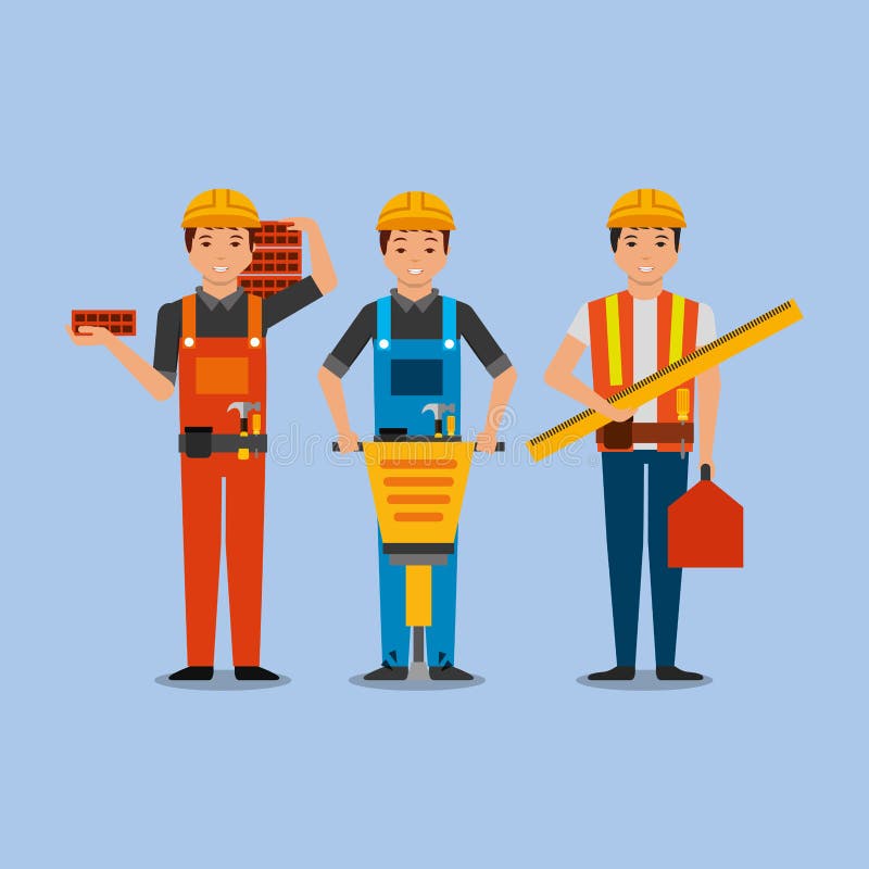 Construction Workers with Toolkit Stock Illustration - Illustration of ...