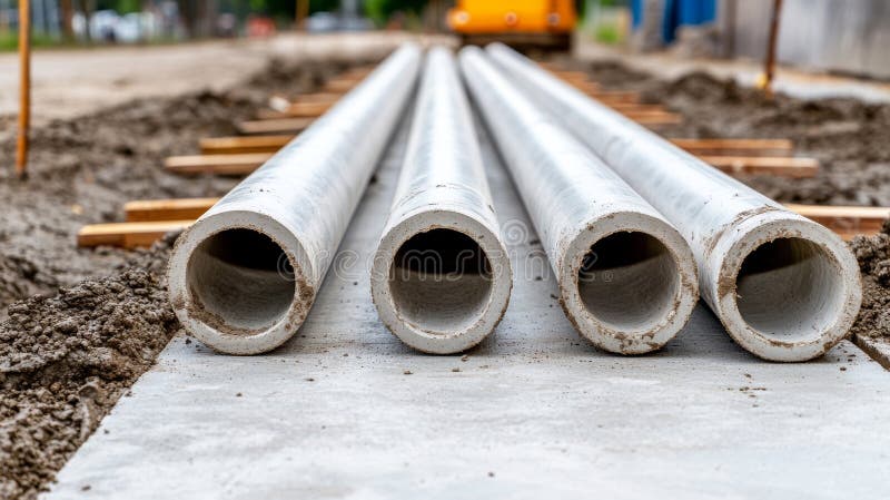 Asbestos Cement Pipes are Being Laid in a Trench on a Concrete Base ...