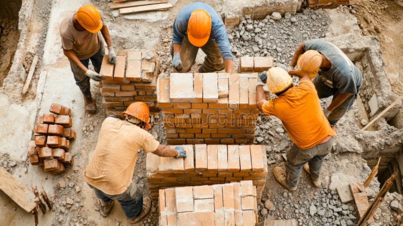 Construction Workers Laying Bricks on a Building Site Stock ...