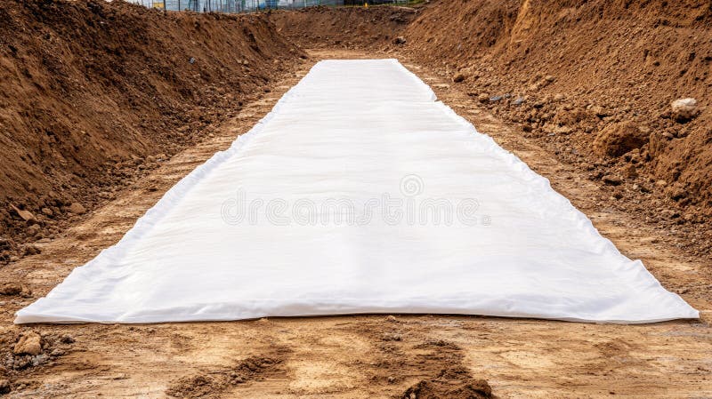 Construction Workers Laying Geotextile Fabric, Separating Ground Layers ...