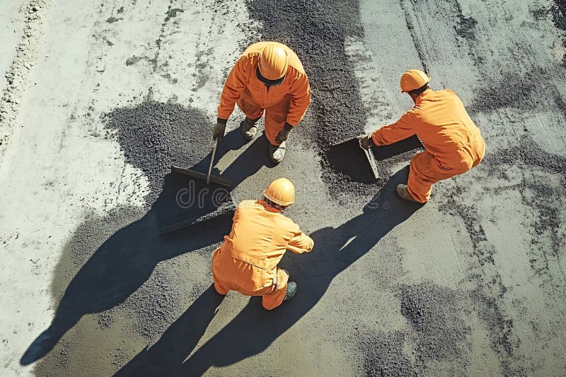 Construction Workers Leveling Concrete Surface on Building Site Stock ...
