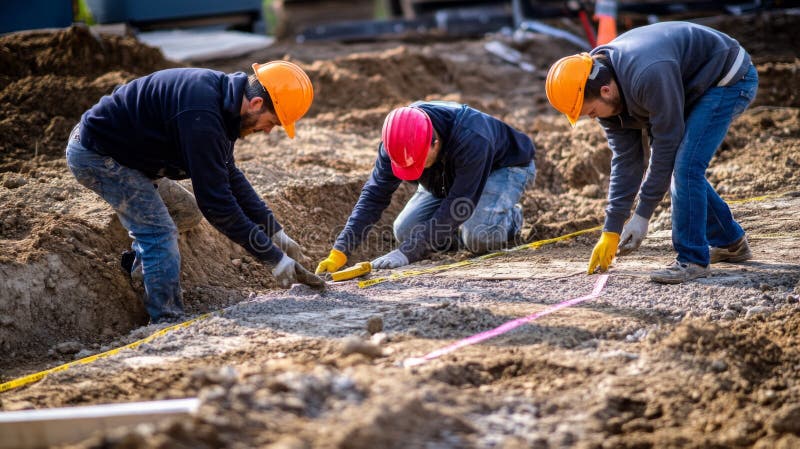 Construction Workers Leveling Ground with Tools Stock Illustration ...