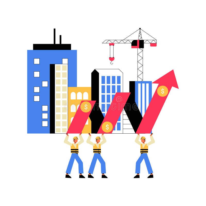 Construction Workers Lifting Financial Growth Graph in Urban Setting in ...