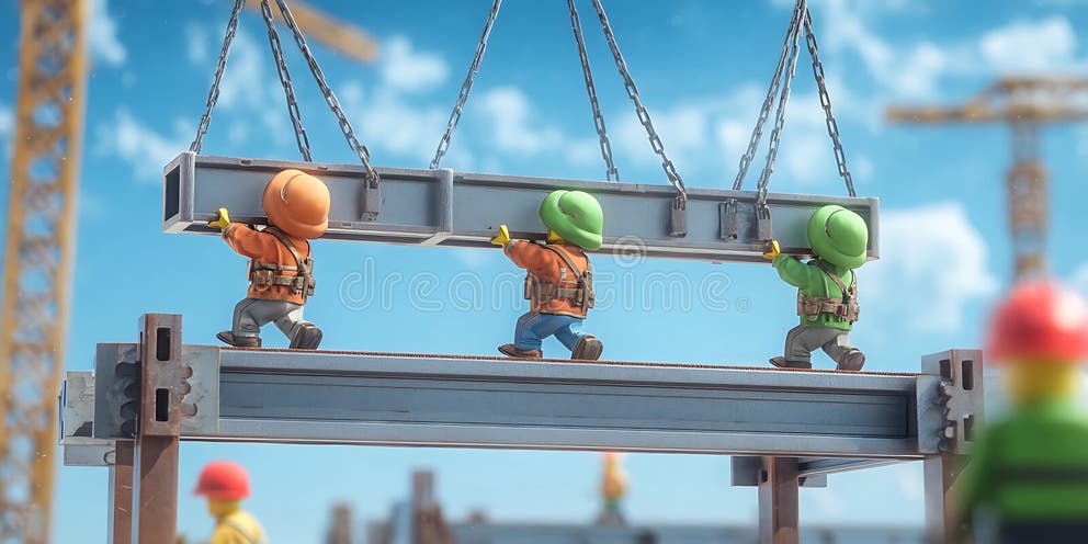 Construction Workers Lifting Heavy Beams a Teamwork Image Stock ...