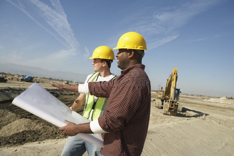 Engineers Builders at Road Works Construction Site Stock Photo - Image ...