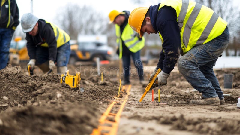 Construction Workers Marking a Line on a Construction Site Stock ...