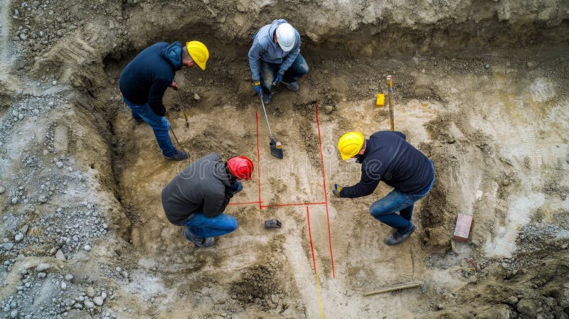 Construction Workers Marking Out an Excavation Site Stock Illustration ...
