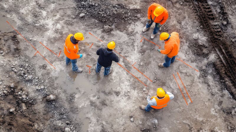 Construction Workers Marking a Site with Orange Spray Paint Stock ...