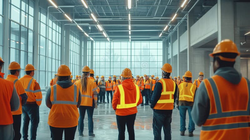 Construction Workers Meeting Safety Briefing in Modern Building Stock ...