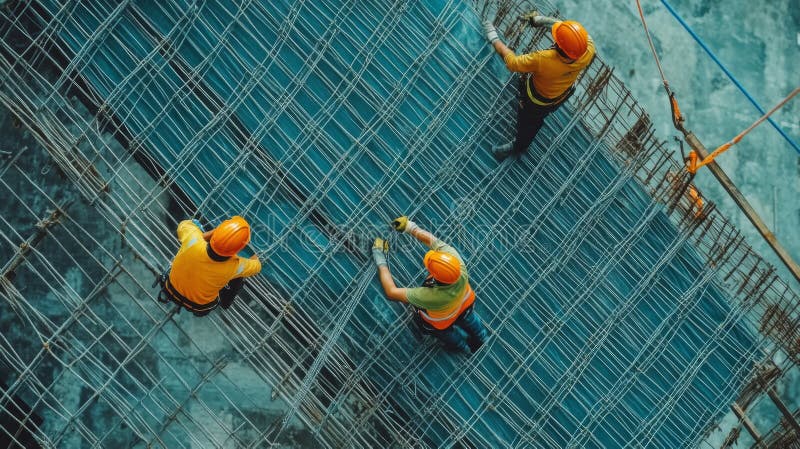 Construction Workers on a Metal Grid Platform Stock Illustration ...