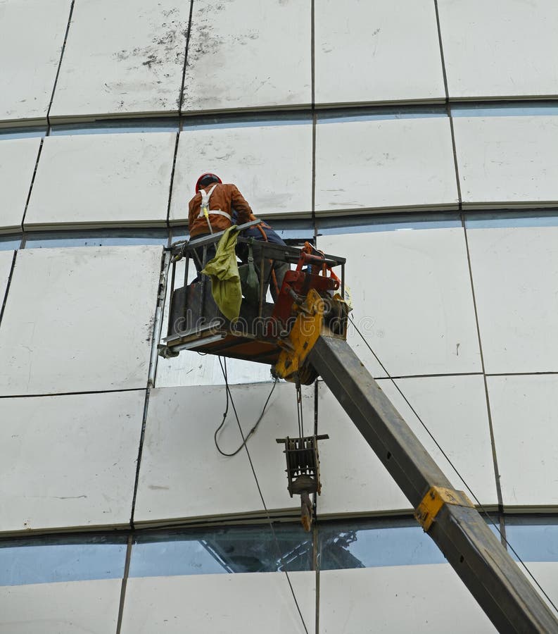 Construction Workers in Mobile Hydraulic Construction Platform Stock ...